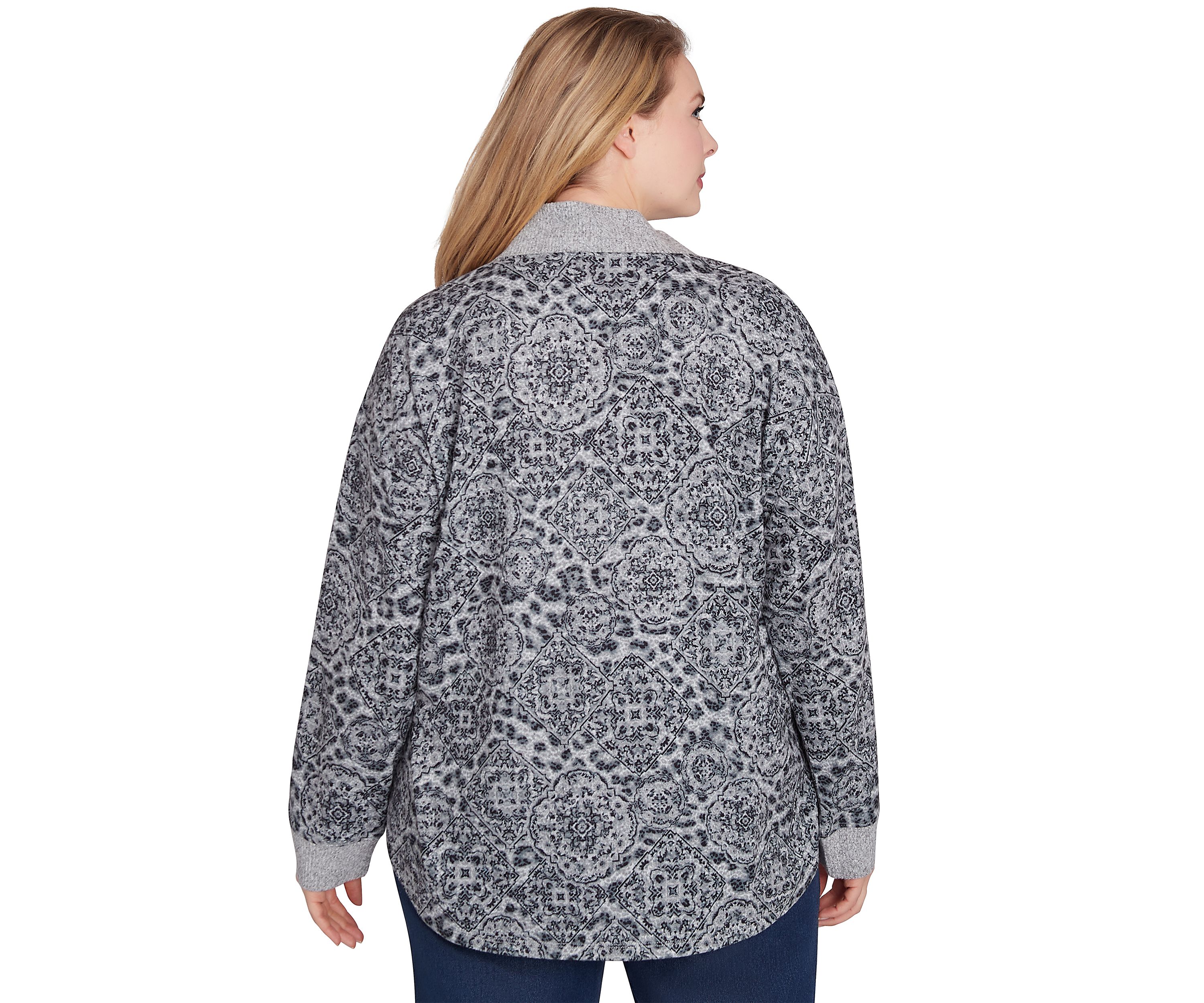 Ruby Rd Plus Size V-Neck Leopard Medallion Printed Hacci Knit Top with ...