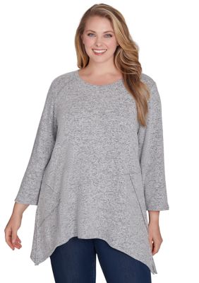 Ruby Rd Plus Size Scoop Neck Solid Hacci Knit Shark Bite Top with Fabric Splicing Detail | belk