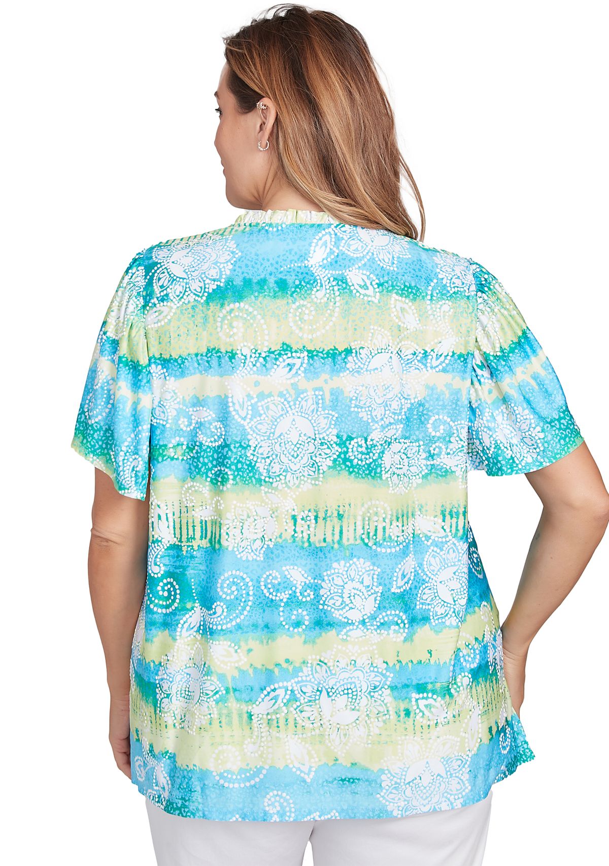 Ruby Rd Plus Size Batik Embroidered Tie Dye Puff Print T-Shirt | Belk