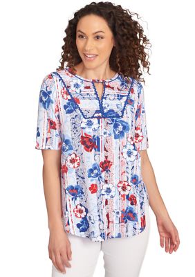 Ruby Rd Women's Riviera Floral Stripe Print Knit Top | belk