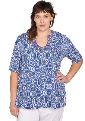 Ruby Rd Plus Size Pacific Medallions Embellished Knit Top | belk