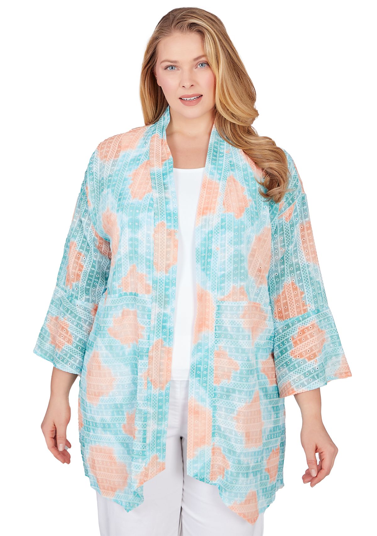 Ruby Rd Plus Size Sheer Printed Chiffon Open Front Top | Belk