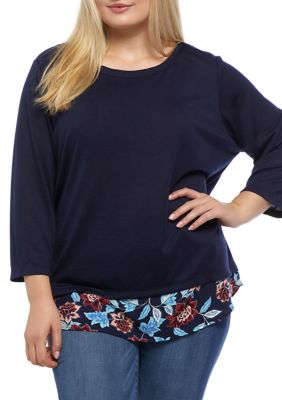 Ruby Rd Plus Size 3/4 Sleeve Crew Neck 2Fer Top | belk