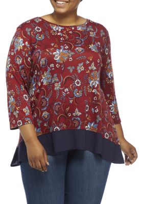 Ruby Rd Plus Size Double The Fun 2Fer Sharkbite Floral Print Top | belk