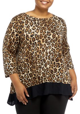 Ruby Rd Plus Size Double The Fun 2Fer Sharkbite Leopard Print Top | belk