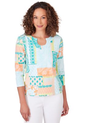 Ruby Rd Petite Size Knit Patchwork Top | belk