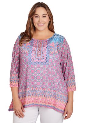 Ruby Rd Plus Size Embroidered Geometric Top | belk
