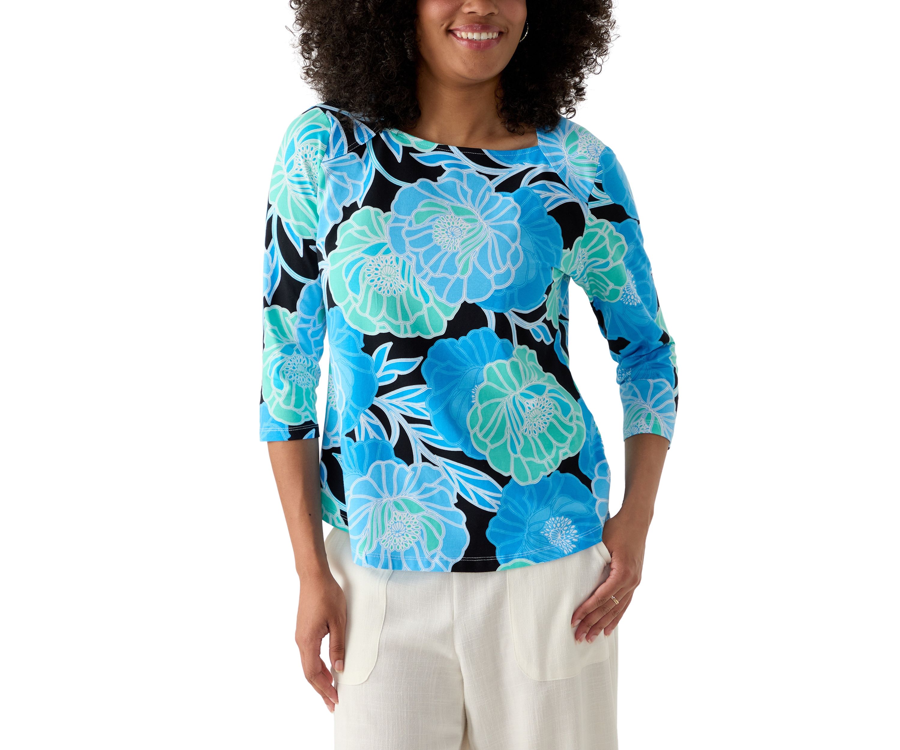 Ruby Rd Women's Bold Poppies Envelope Neck Top | Belk