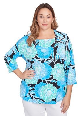 Ruby Rd Plus Size Bold Poppies Envelope Neck Top | belk
