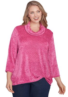 Ruby Rd Plus Size Cowl Neck Chenille Shine Knit Top With Twist Front | belk