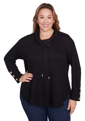 Ruby Rd Plus Size Cowl Neck Solid Hatchi Knit Top | belk