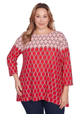 Ruby Rd Plus Size Ballet Neck Scalloped Medallion Border Print Hatchi ...