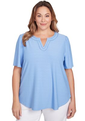 Ruby Rd Plus Size Scoop Neck Texture Solid Knit Top With Short Ruffle ...