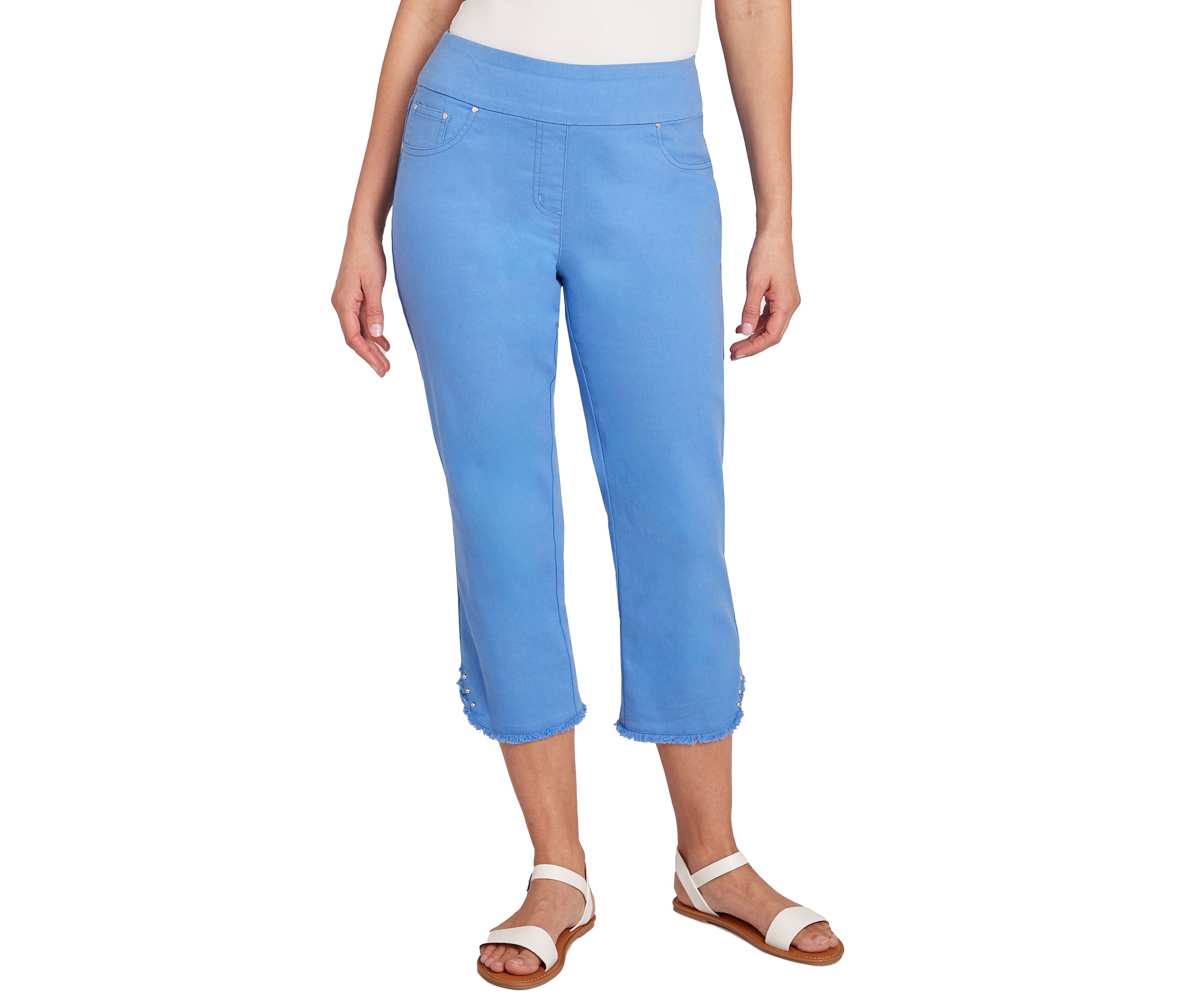 Ruby Rd Women's Pull-On Stretch Denim Lace Hem Capri Pants | Belk