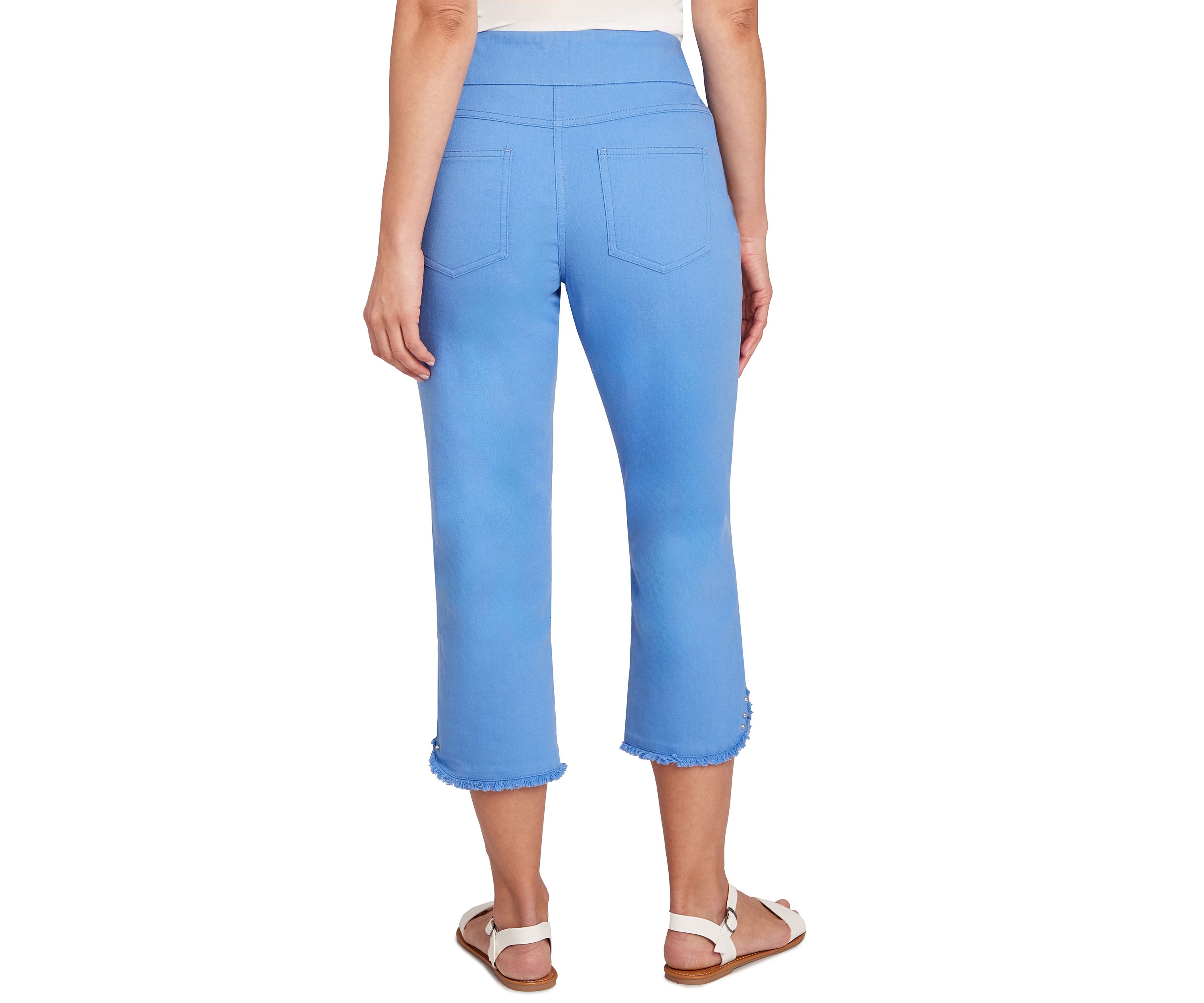 Ruby Rd Petite Pull-On Stretch Denim Lace Hem Capri Pants | Belk