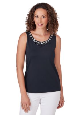 Ruby Rd Women's Embellished Solid Sleeveless Top | belk