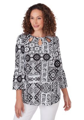 Ruby Rd Women's Eclectic Patchwork Puff Print Top | belk