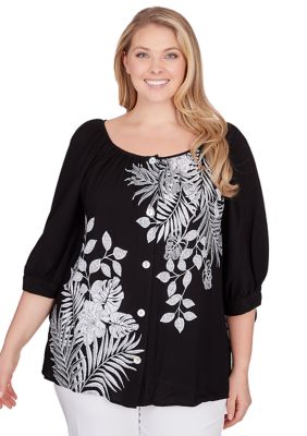 Ruby Rd Plus Size Tropical Print Crepe Top with Ties | belk