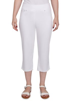 Ruby Rd Women's Pull On Tencel Denim Capris with Fringe Hem | Belk