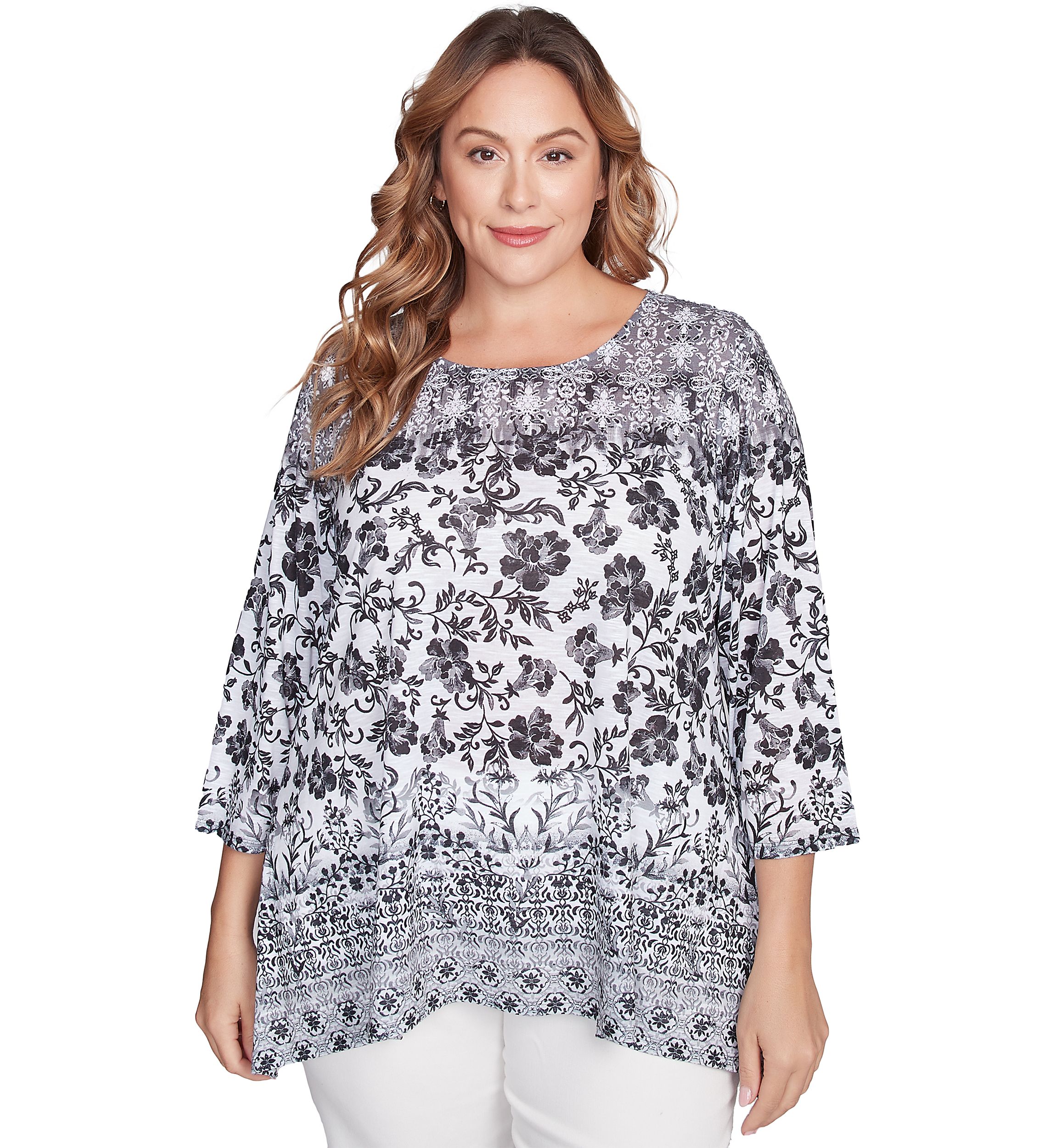Ruby Rd Plus Size Floral Ombre Border Sublimation Knit Top | Belk