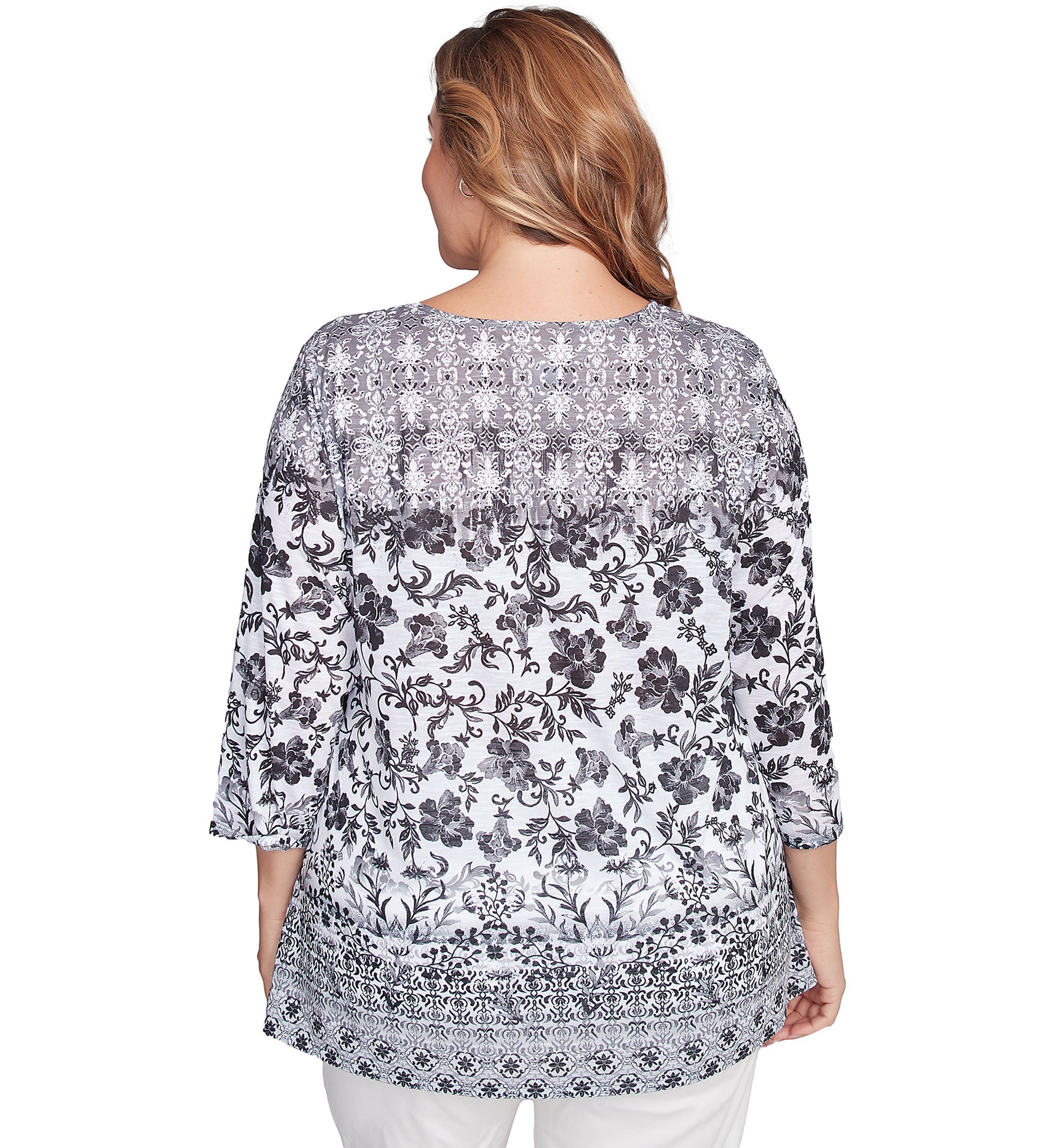 Ruby Rd Plus Size Floral Ombre Border Sublimation Knit Top | Belk