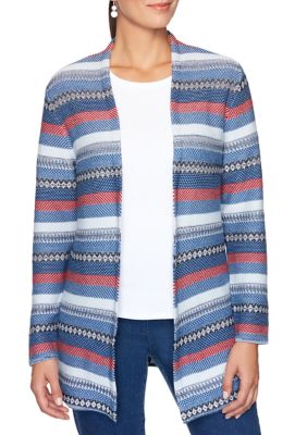 Ruby Rd Petite Fresh Take Open Front Stripe Jacquard Cardigan | belk