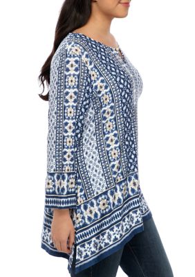 Ruby Rd Plus Size 3/4 Sleeve Split Neck with Bar Shark Bite Top | belk