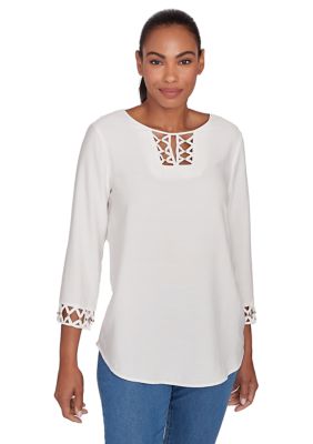 Ruby Rd Petite Macrame Voile Woven Tunic Top | belk