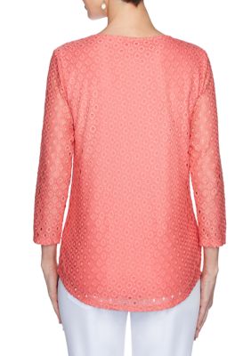 Ruby Rd Women's Tropical Solid Eyelet Knit Top | belk