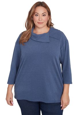 Ruby Rd Plus Size Split Cowl Luxe Stretch Rib Knit Top | belk