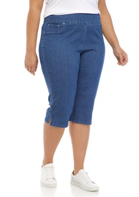 Ruby Rd Plus Size Bandana Blues Stretchy Polka Dotted Mid-Rise Pull-On ...