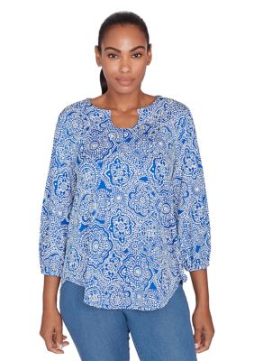Ruby Rd Petite Medallion Puff Print Knit Top | Belk