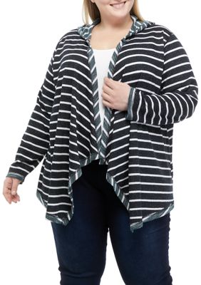 Ruby Rd Plus Size Long Sleeve Cascading Striped Hooded Cardigan | belk