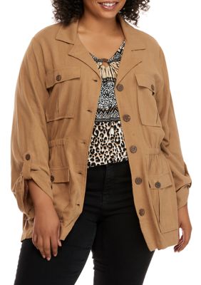 Ruby Rd Plus Size On Safari Roll Tab Sleeve Linen Slub Jacket | belk