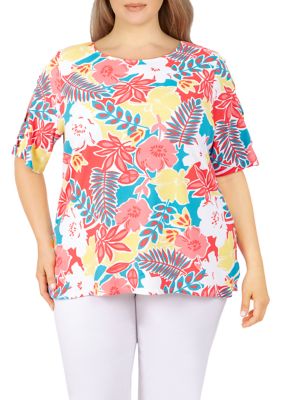 Ruby Rd Plus Size Floral Printed Cut-Out Top | belk