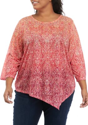 Ruby Rd Plus Size Asymmetrical Hem Sublimation Print Top | belk