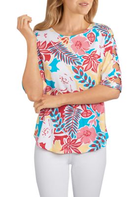 Ruby Rd Petite Must Haves I Palm Ladder Sleeve Top | belk