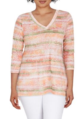 Ruby Rd Petite Must Haves I Palm Ladder Sleeve Top | belk