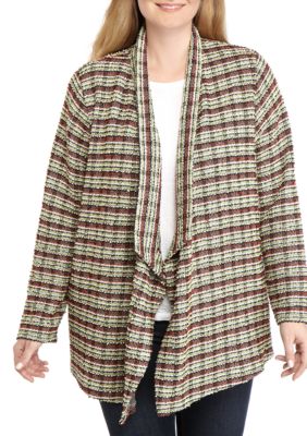 Ruby Rd Plus Size Globe Trotter Jacquard Stripe Cardigan | belk