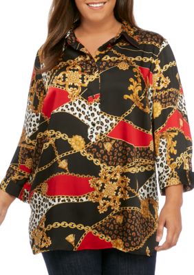 Ruby Rd Plus Size Animal Patchwork Twill Top | belk