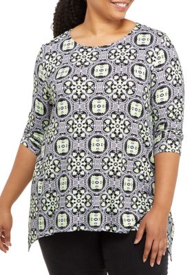 Ruby Rd Plus Size Must Haves II 3/4 Sleeve Geo Foulard Jersey Top | belk
