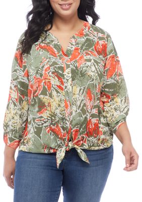Ruby Rd Plus Size Batik Print Tie Front Top | belk