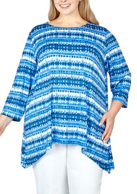 Ruby Rd Plus Size Tie Dye Stripe Puff Print Top | belk
