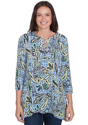 Ruby Rd Women's Bali Ikat Paisley Lace Neck Top | belk