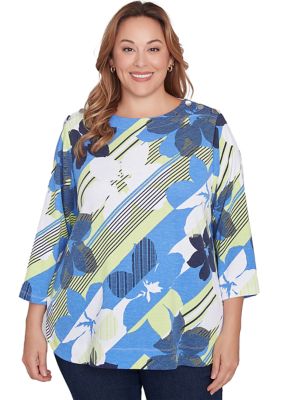 Ruby Rd Plus Size Diagonal Striped Floral Top | belk