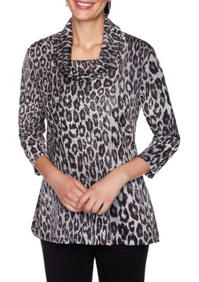 Ruby Rd Women's Paint the Town Red Cowl Neck Leopard Print Top | belk