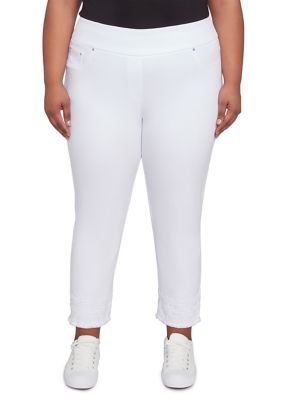 Ruby Rd Plus Size Embroidered Extra Stretch White Denim Jeans | belk