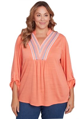 Ruby Rd Plus Size Soft Relaxed Textured Trim Top | belk