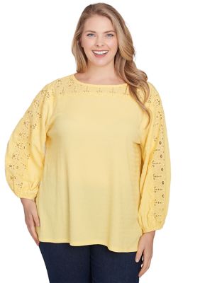 Ruby Rd Plus Size Solid Textured Eyelet Sleeve Top | belk