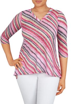 Ruby Rd Must Haves II Diagonal Stripe V-Neck Top | belk
